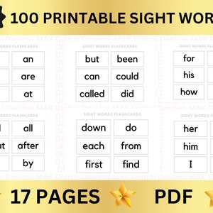 100 Printable Fry's First Hundred Sight Word Flashcards, Kindergarten ...
