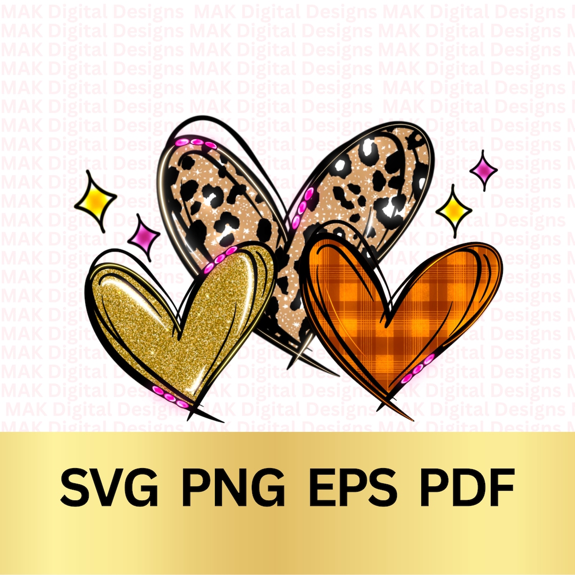Leopard Heart SVG, Triple Heart Svg, Buffalo Plaid Leopard Heart Svg ...
