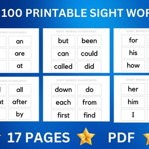 100 Printable Fry's First Hundred Sight Word Flashcards, Kindergarten ...