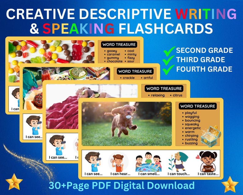 5 Senses Writing Prompts, Kids Educational Activity (PDF) - Etsy
