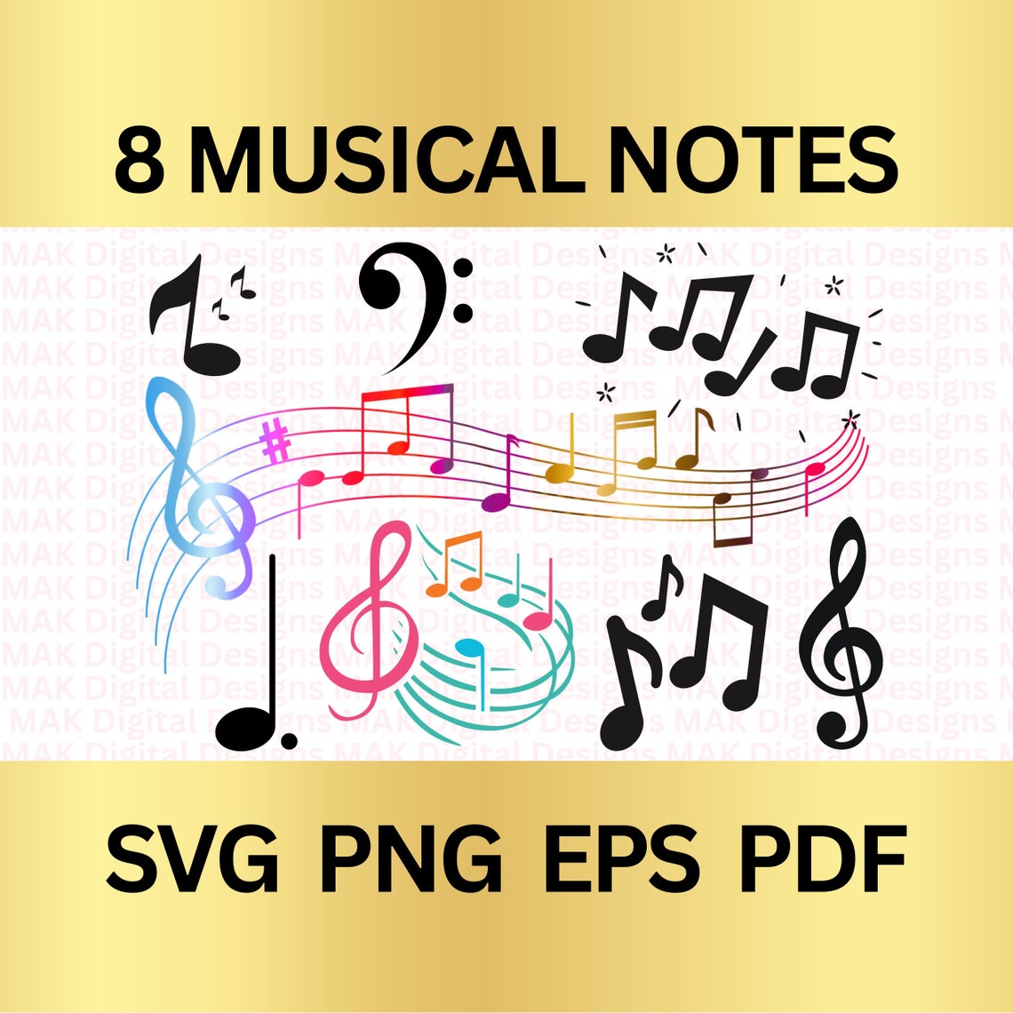 8 Musical Notes Instant Download Svg Png Eps Pdf, Band Svg, Music Lover ...