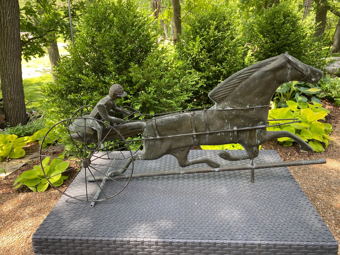 Vintage Antique Copper Horse & Sulky Weathervane With Jockey 32”x 17 ...