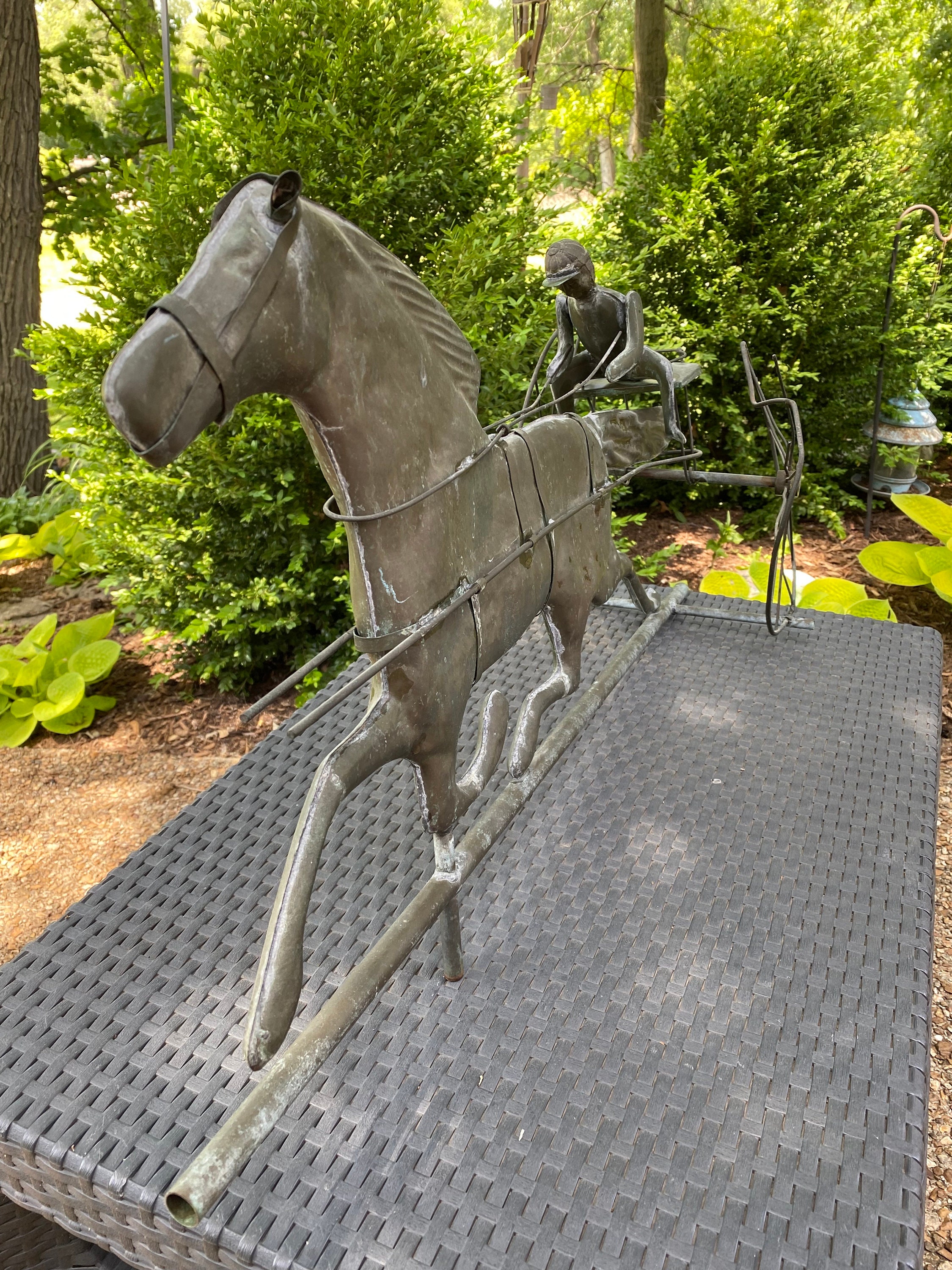 Vintage Antique Copper Horse & Sulky Weathervane With Jockey 32”x 17 ...
