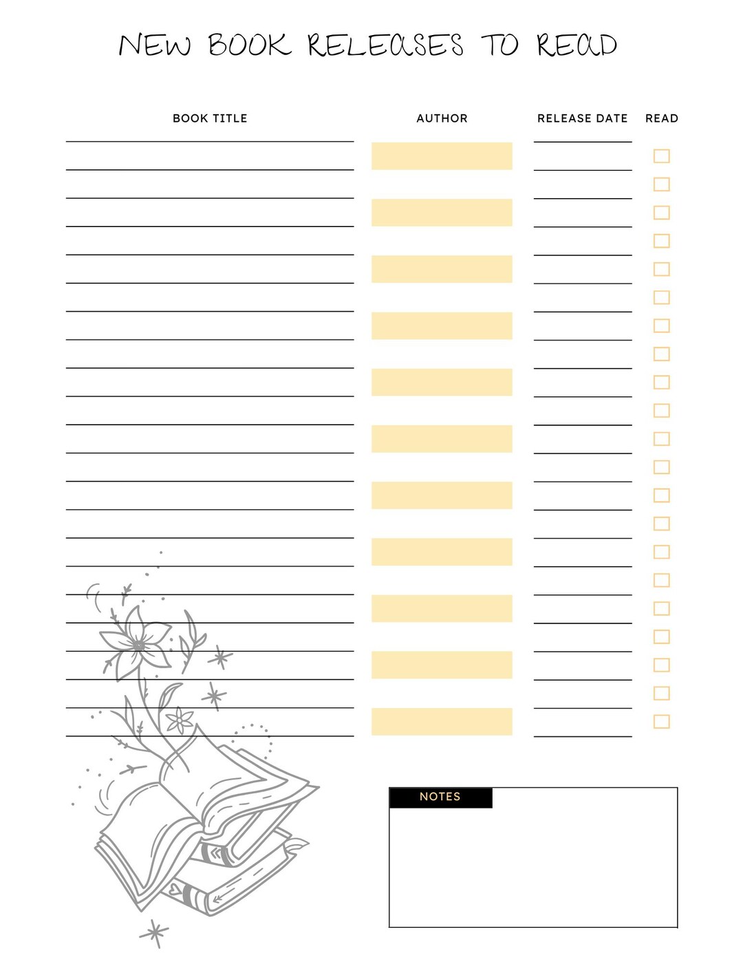 New Book Releases Tracker Printable, Books to Read, Upcoming Book List ...