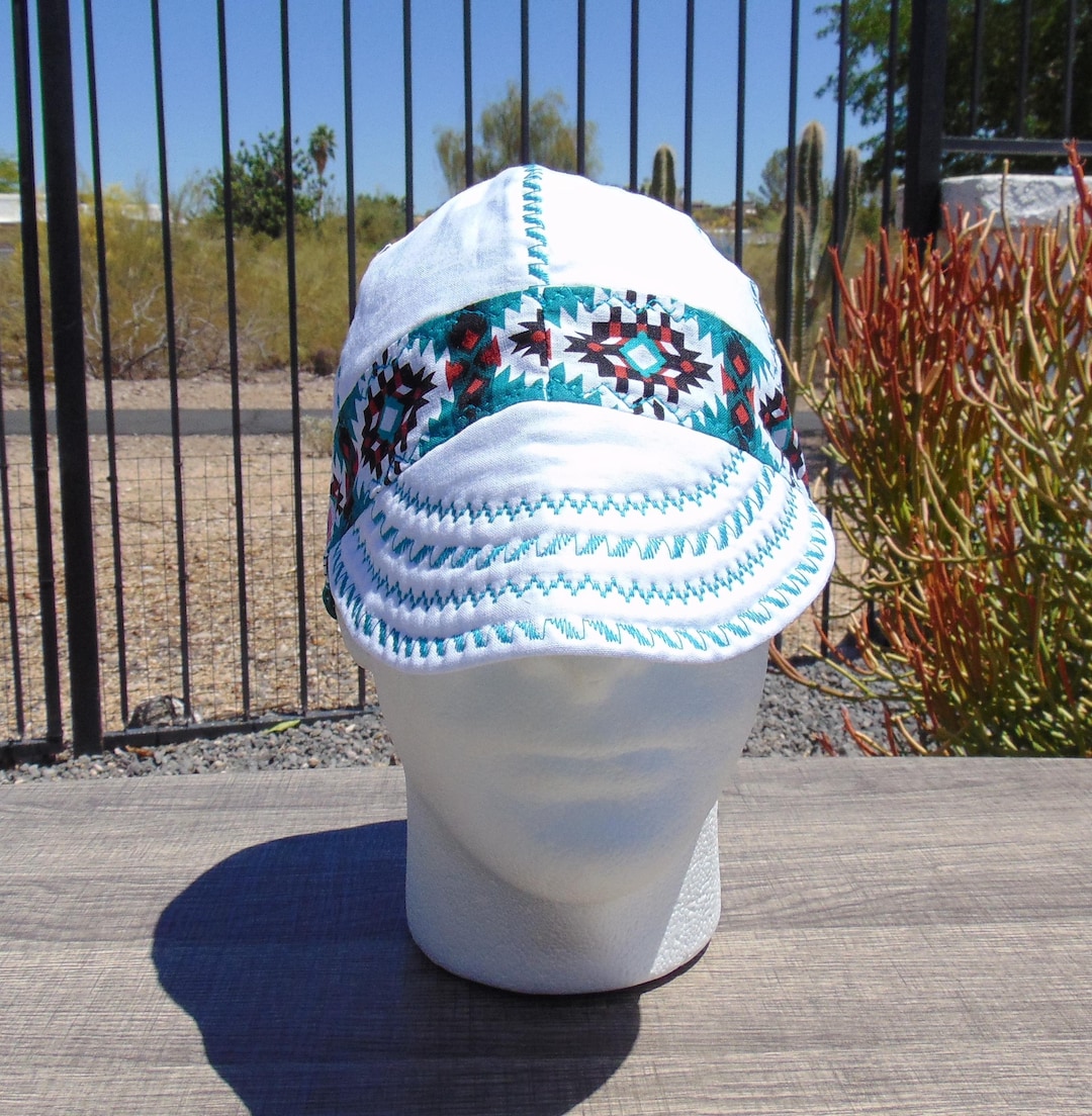 Diablo-- Southwest Print Band White Beanie Reversible With Teal ...