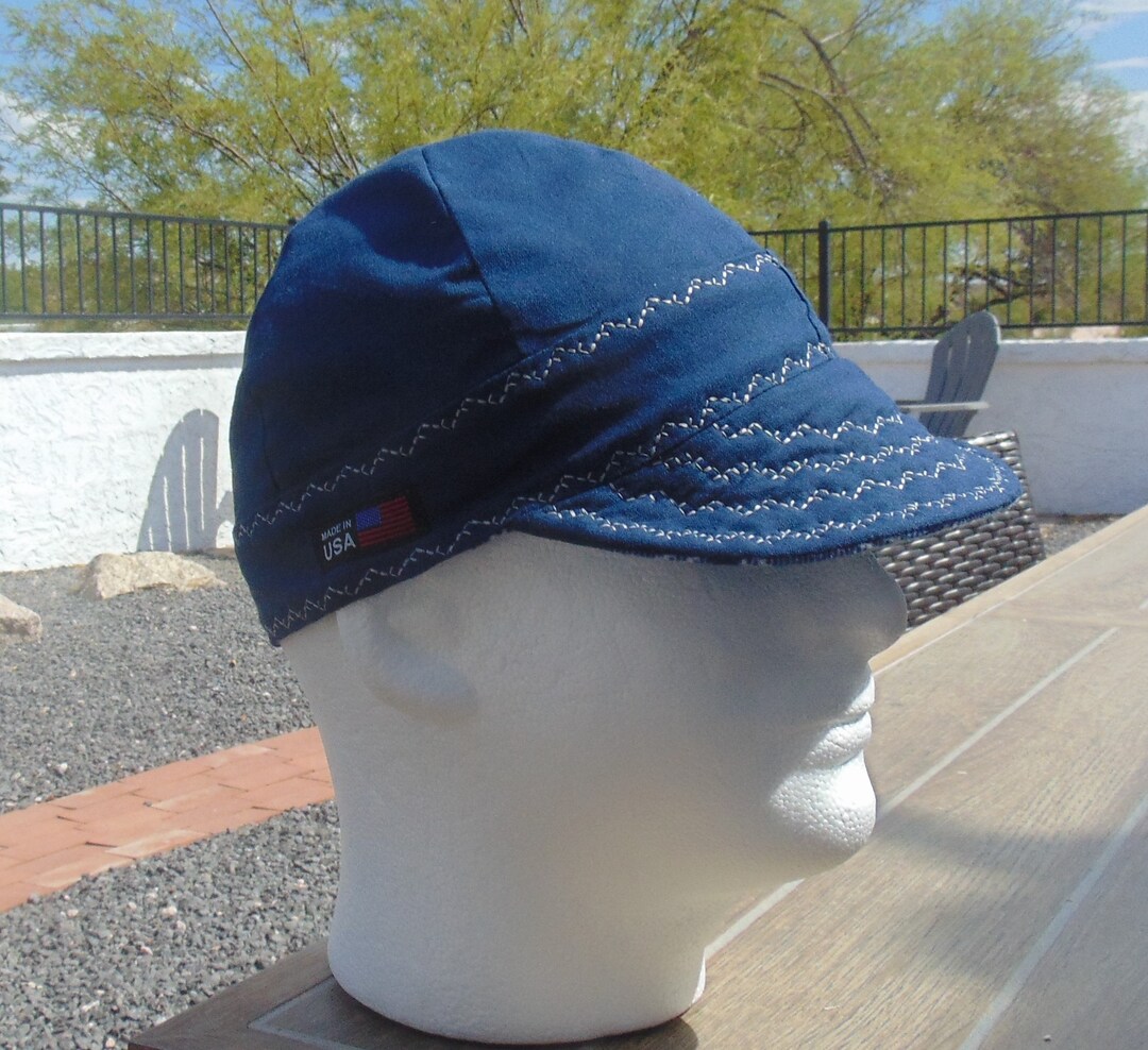 Handmade Flannel Lined Welding Cap: Navy Blue Biker Hat - Etsy