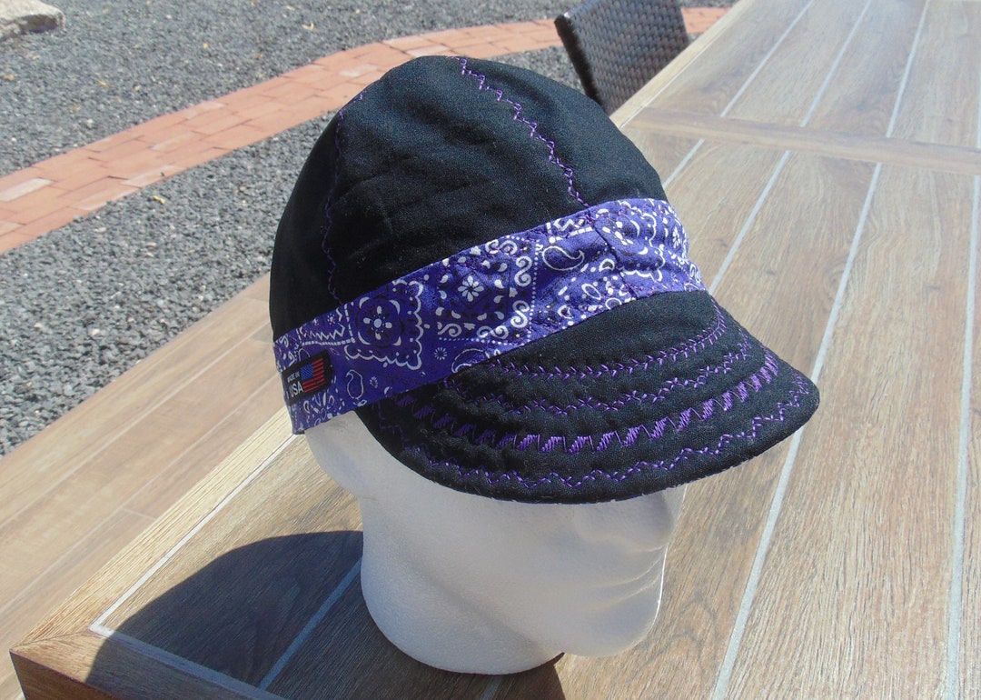 Black Reverses to Purple Bandana With Decorative Stitching on the Crown ...