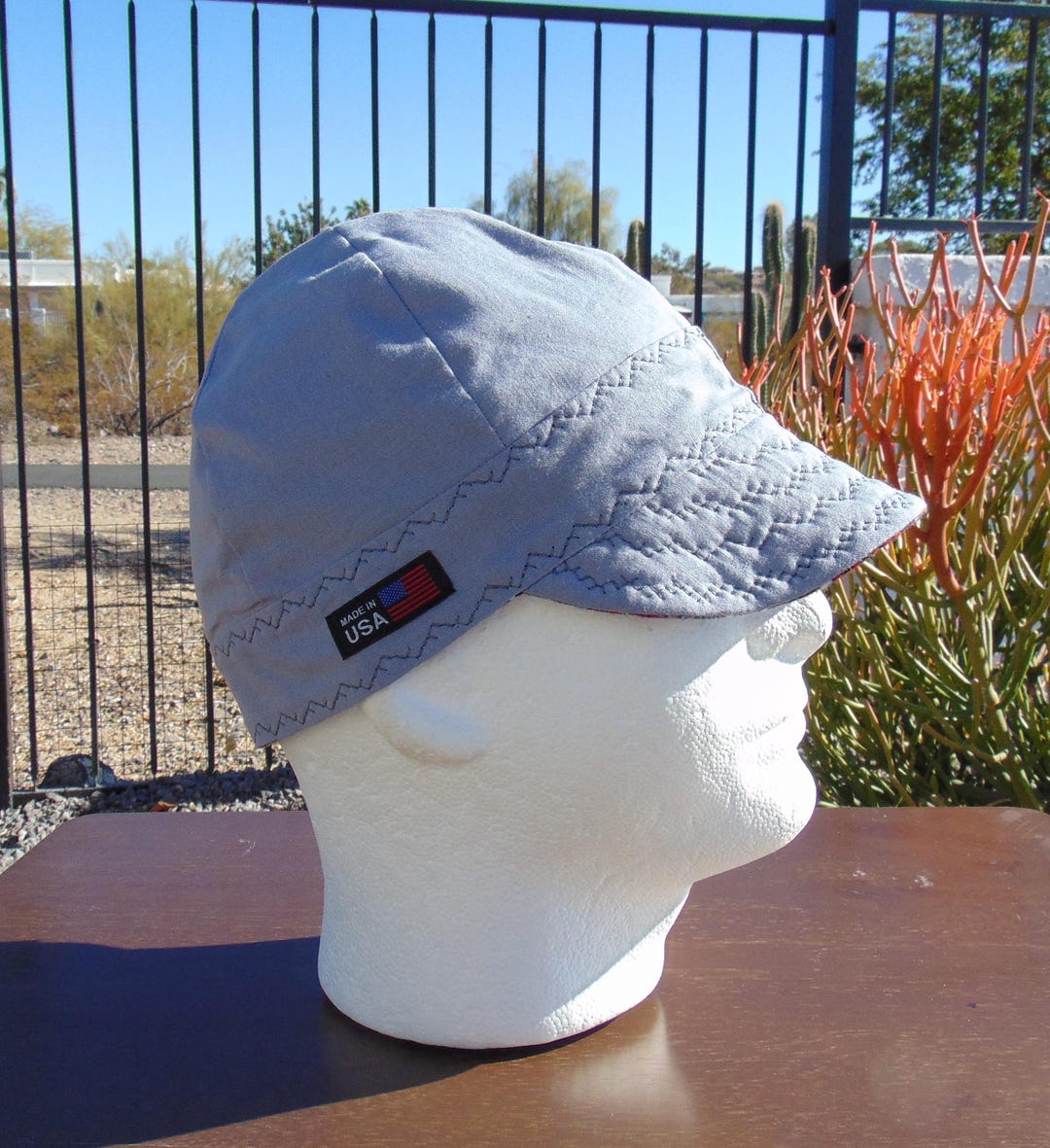 Carter - Gray Welding Cap: Reverses to Red Black Gray Flannel - Biker ...