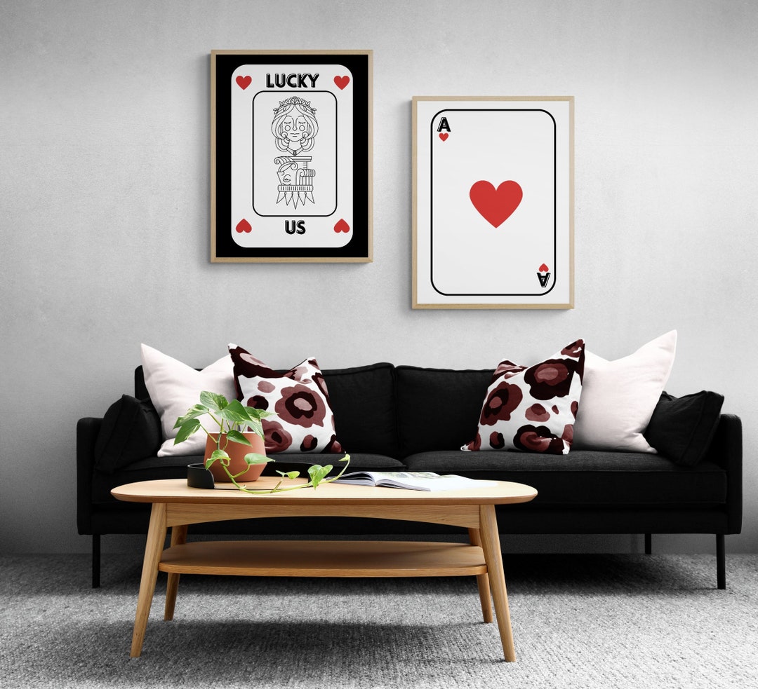 Retro Playing Card Art King Queen Hearts Wall Decor Vintage Playing ...