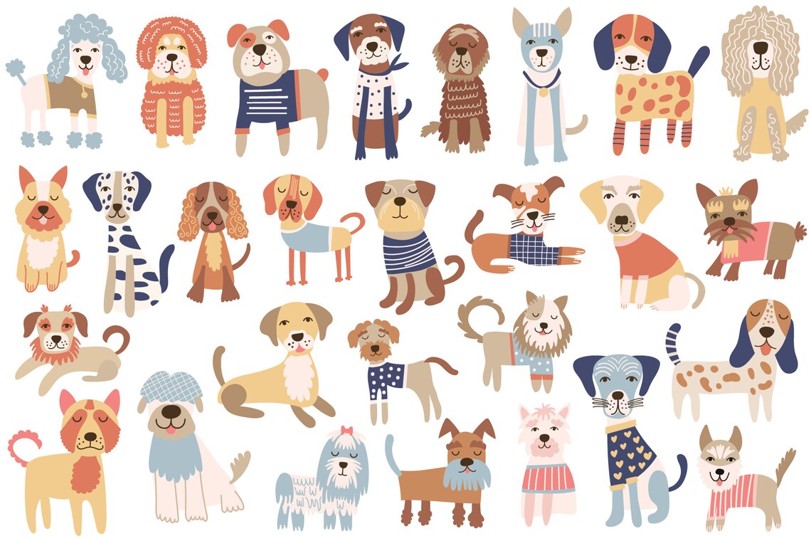 Digital Dog Clipart posters, Characters and Faces - Etsy