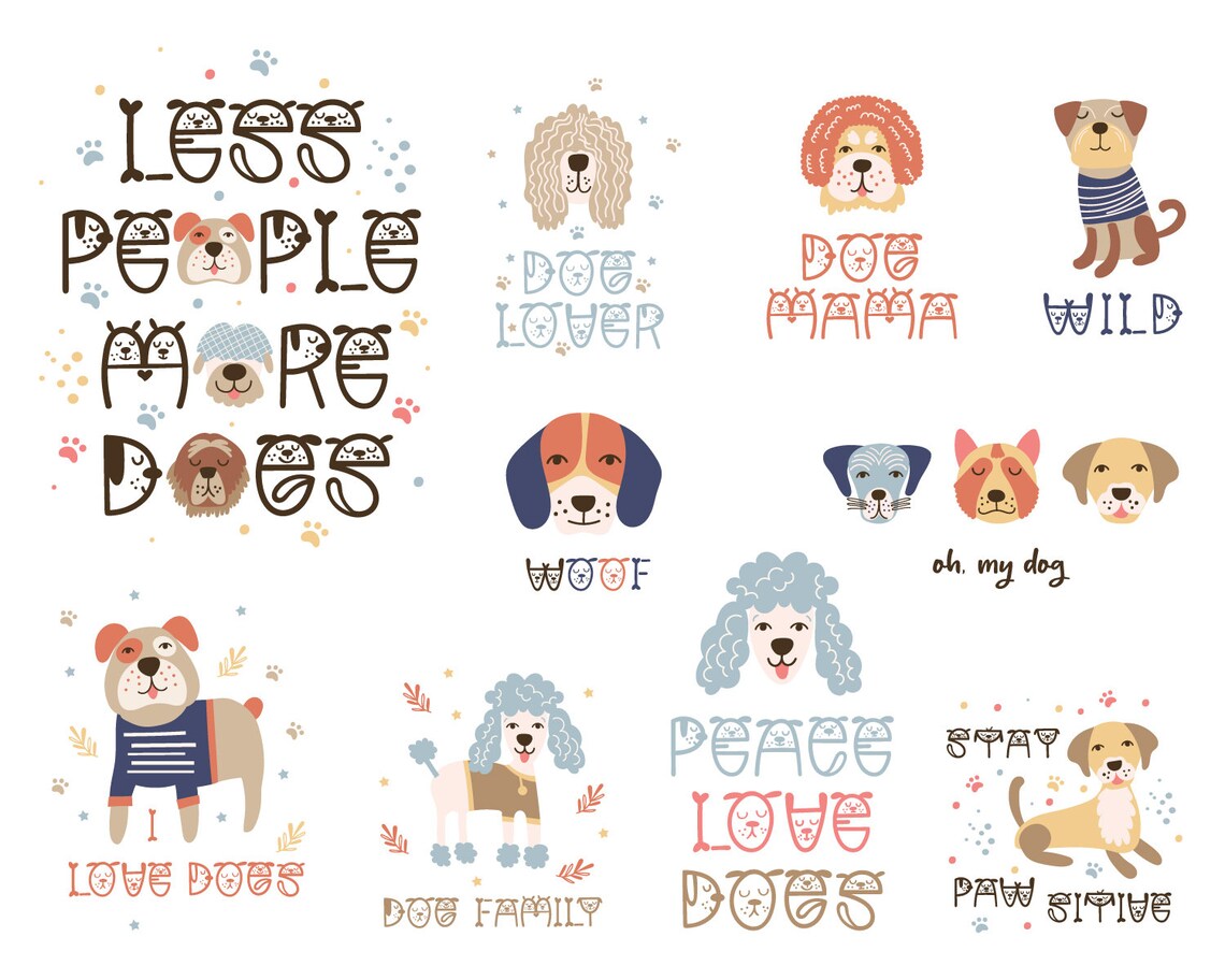 Digital Dog Clipart posters, Characters and Faces - Etsy