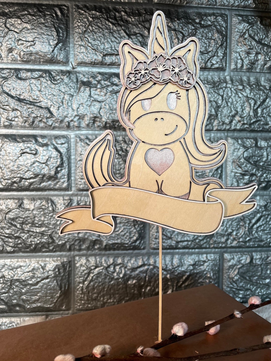 3D Wooden Cake Topper Unicorn Unicorns Birthday Personalized Desired ...
