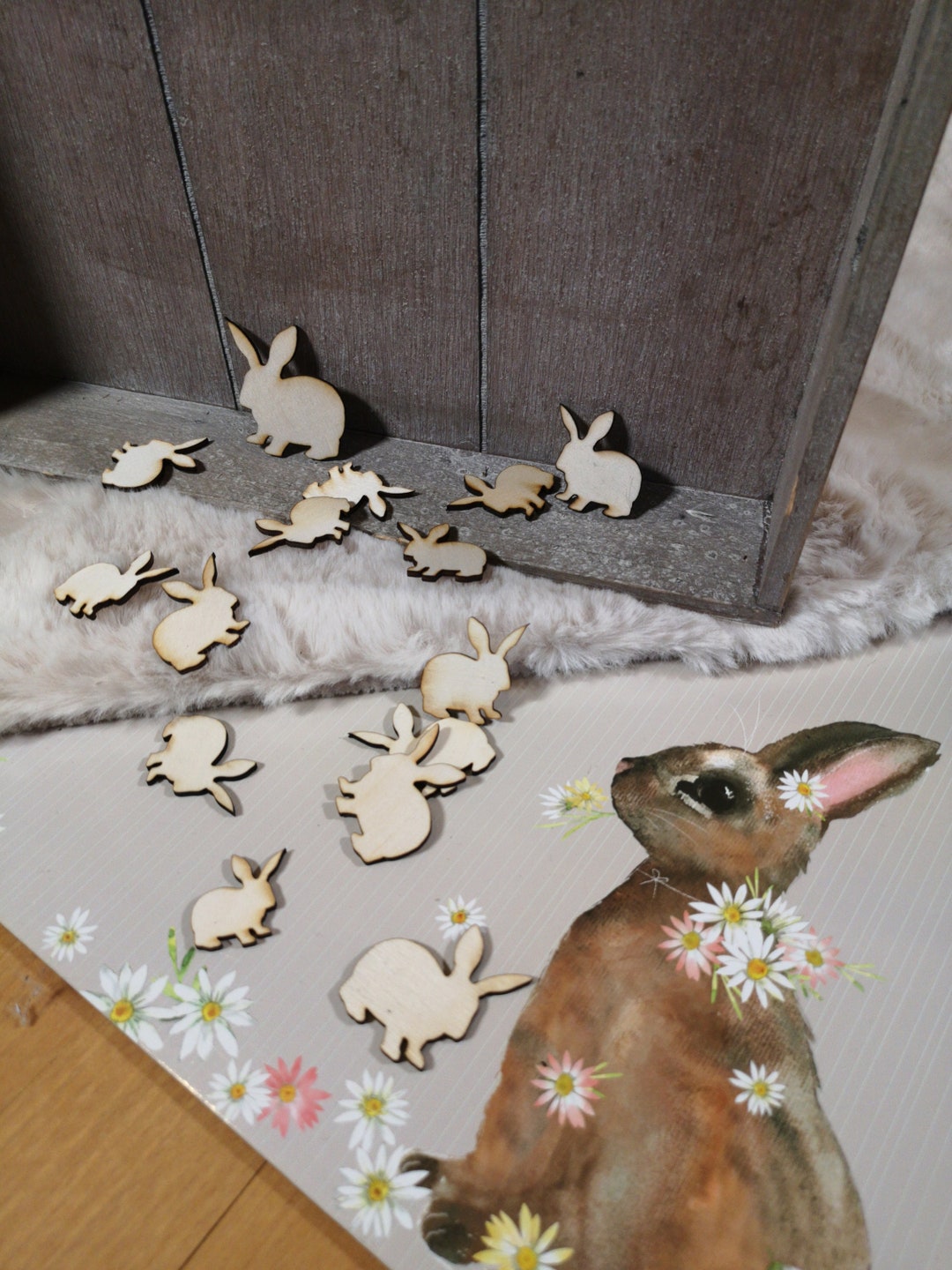 Easter Scatter Decoration 15 Pcs. Confetti Easter Bunny Wood Lasercut ...