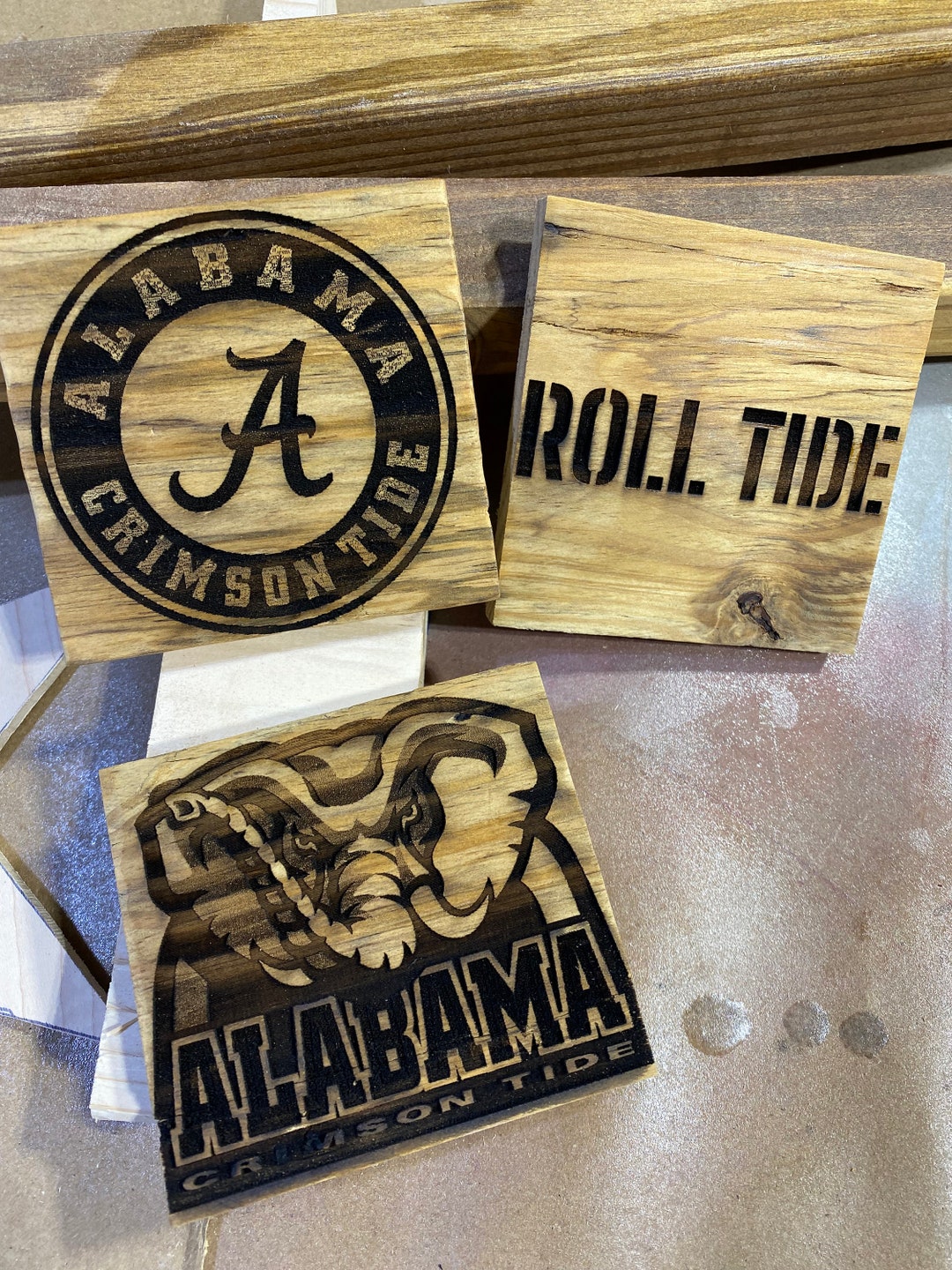 Alabama Roll Tide Set of 3 Coasters Alabama Crimson Tide Fans Rustic ...