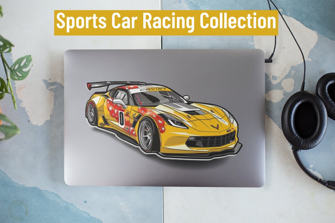 Corvette Sticker, Race Car Sticker, Yellow Car Sticker, Car Sticker ...