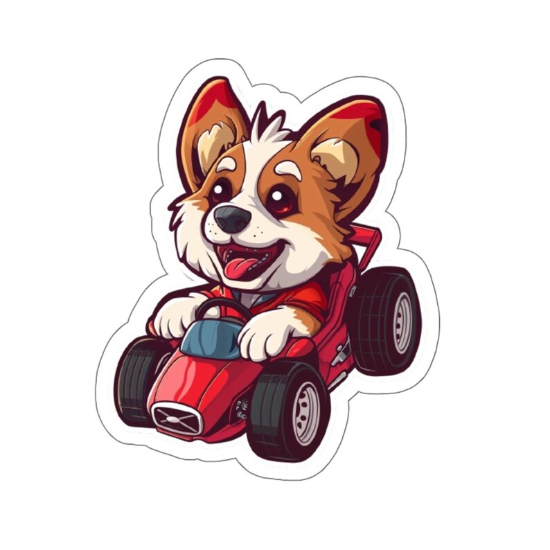 Race Car Dog Sticker, Formula One Dog Decal, Funny Cute Pet Sticker ...
