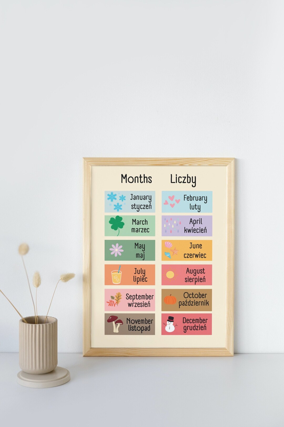 Bilingual Months of the Year Cute Educational Poster Print - Etsy