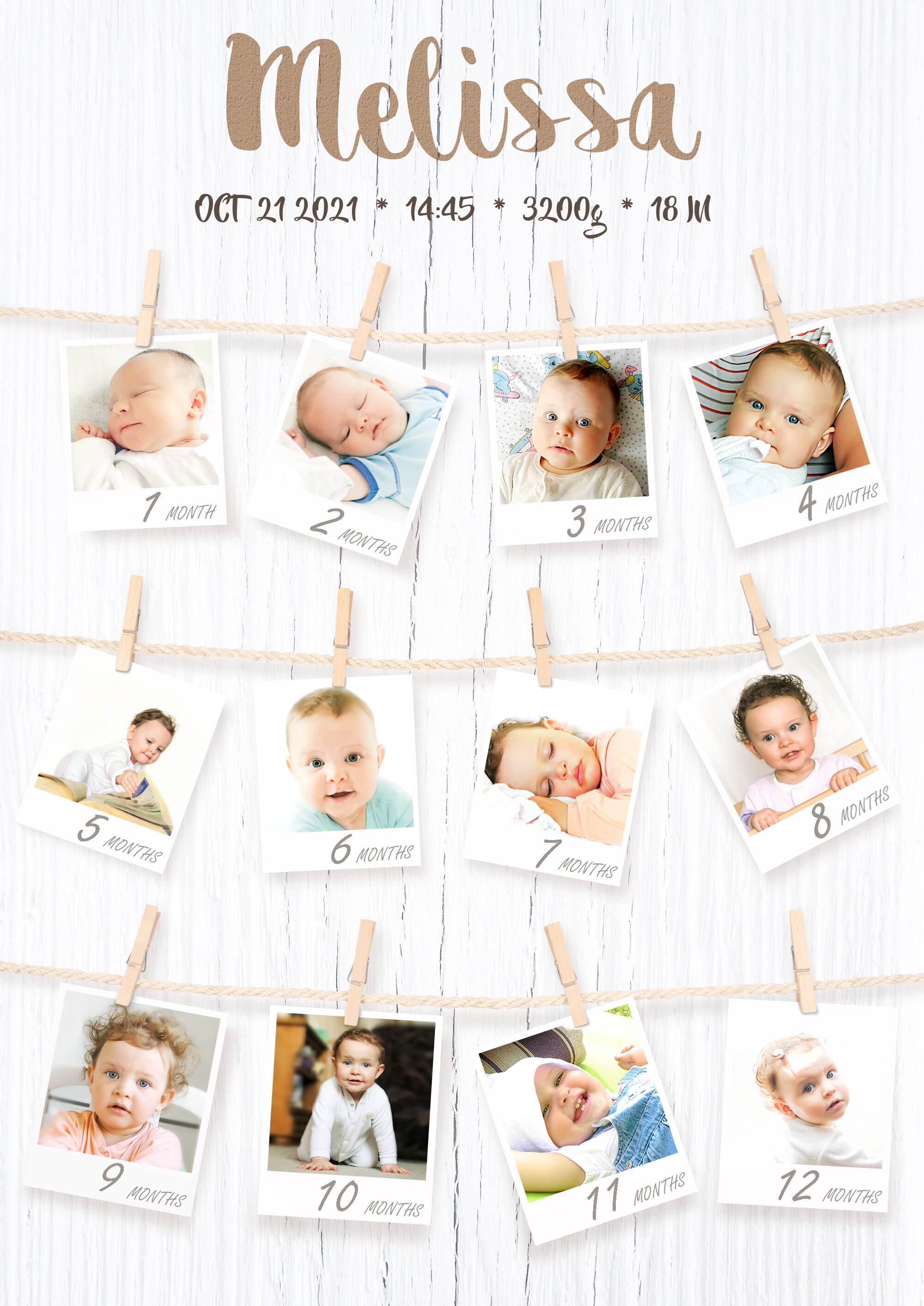 Printable Baby's First Year Photo Poster Template / 1st Birthday ...