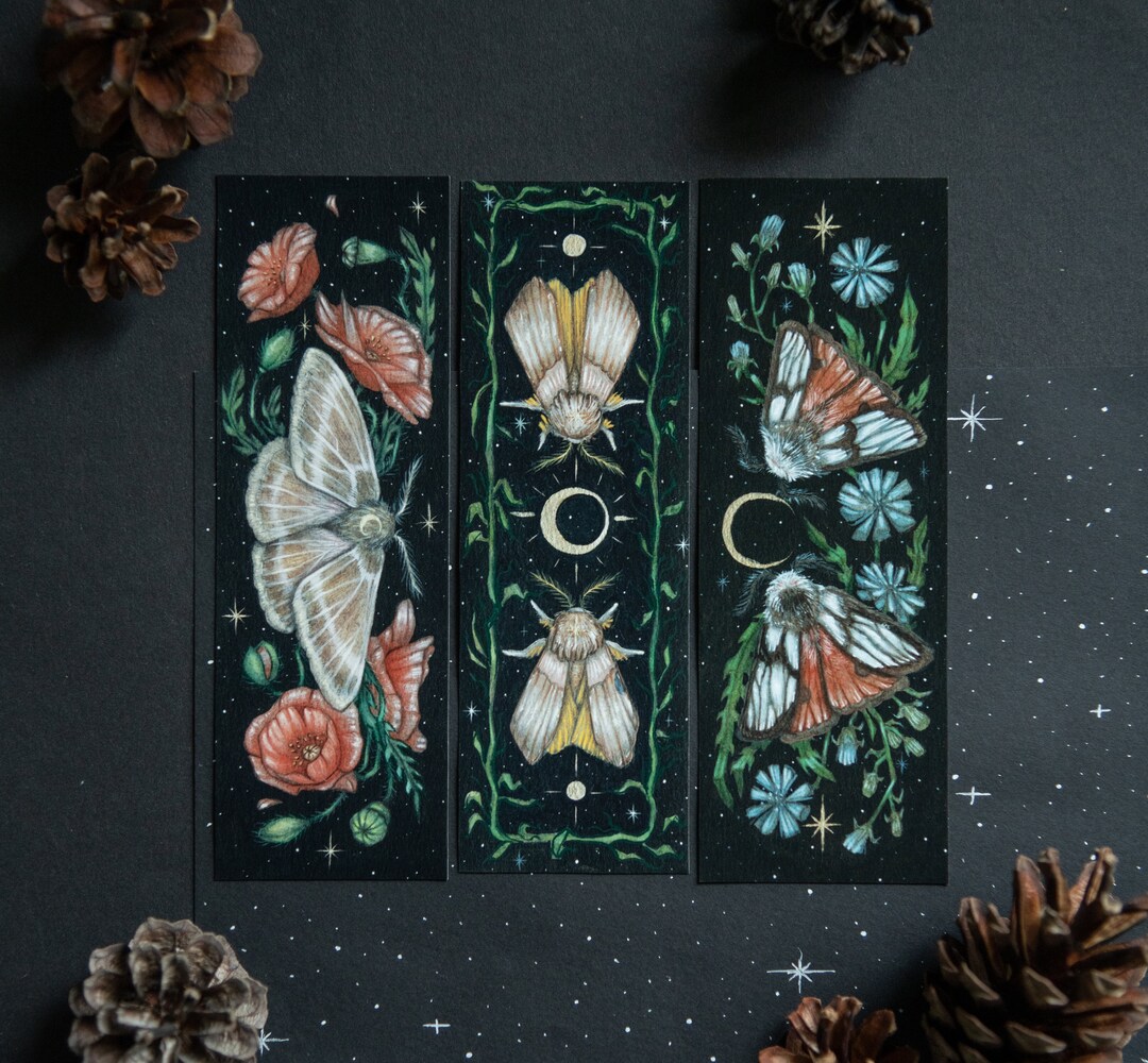 Celestial Bookmarks Set or Individual, Gold Moth Bookmarks, Celestial ...