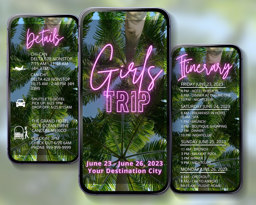 GIRLS TRIP MOBILE Itinerary Travel Itinerary Template Digital Itinerary ...
