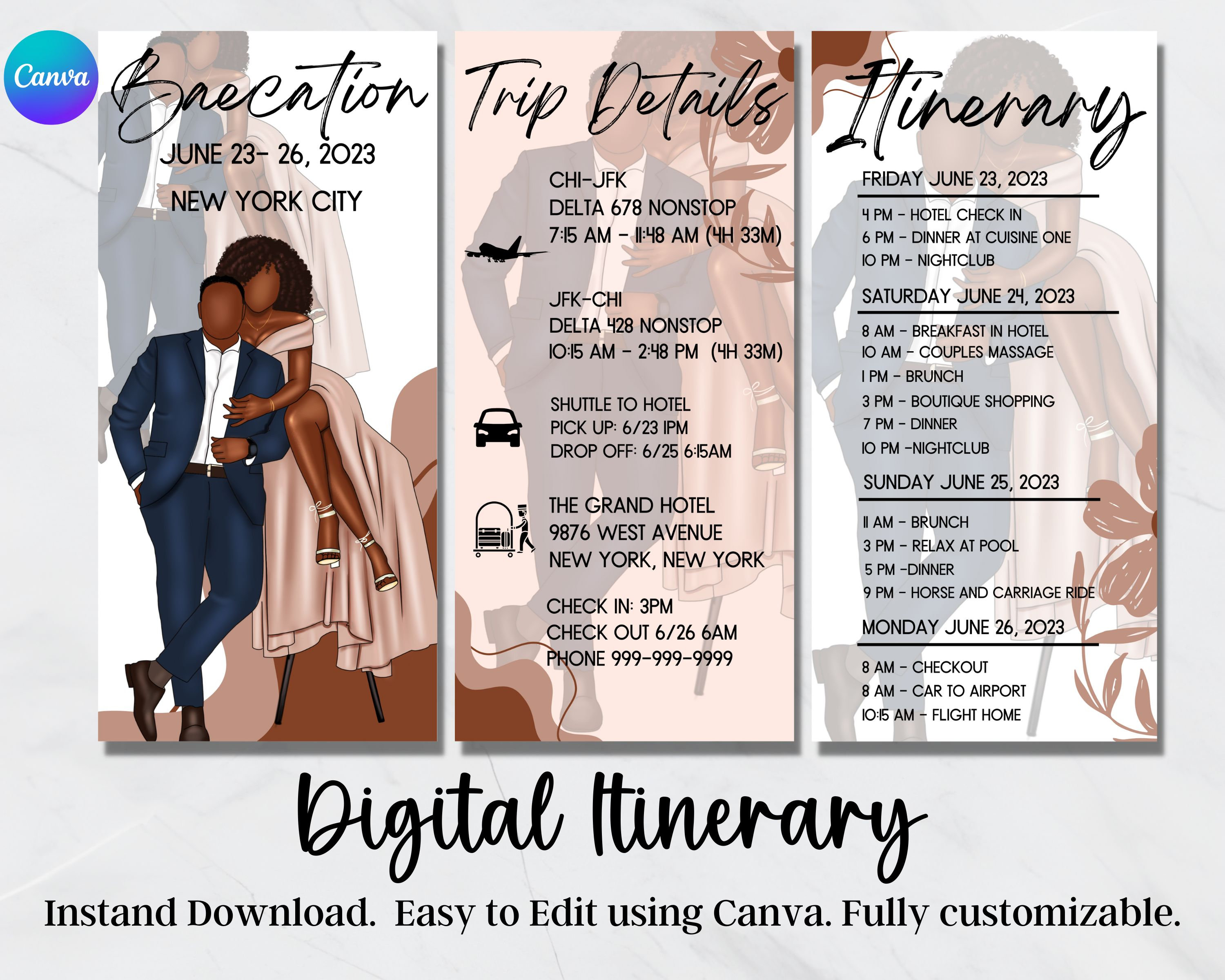 Baecation|travel Itinerary Template Mobile|digital Itinerary|mobile ...