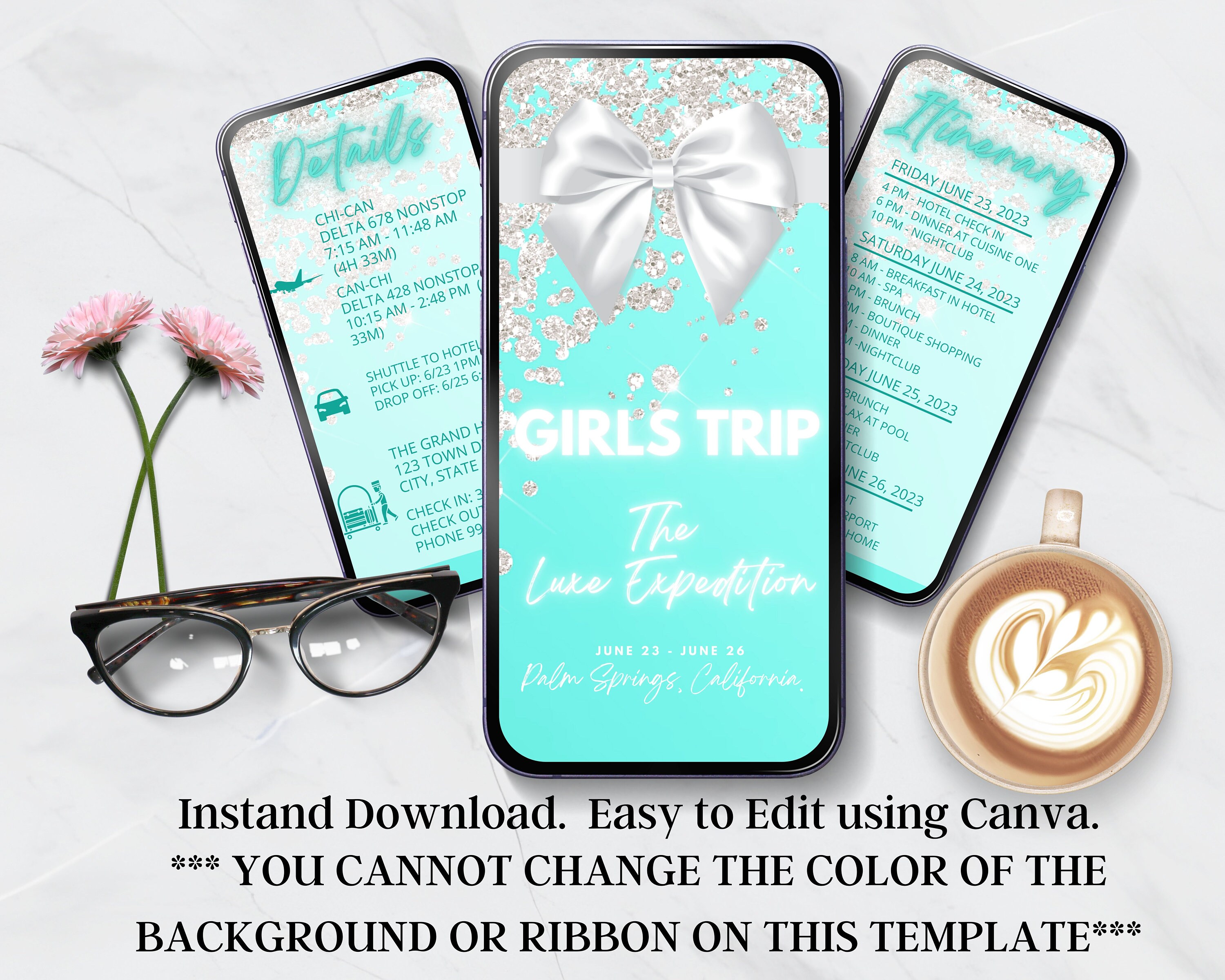 GIRLS TRIP Travel Itinerary Template Tiffany Theme Digital Itinerary ...