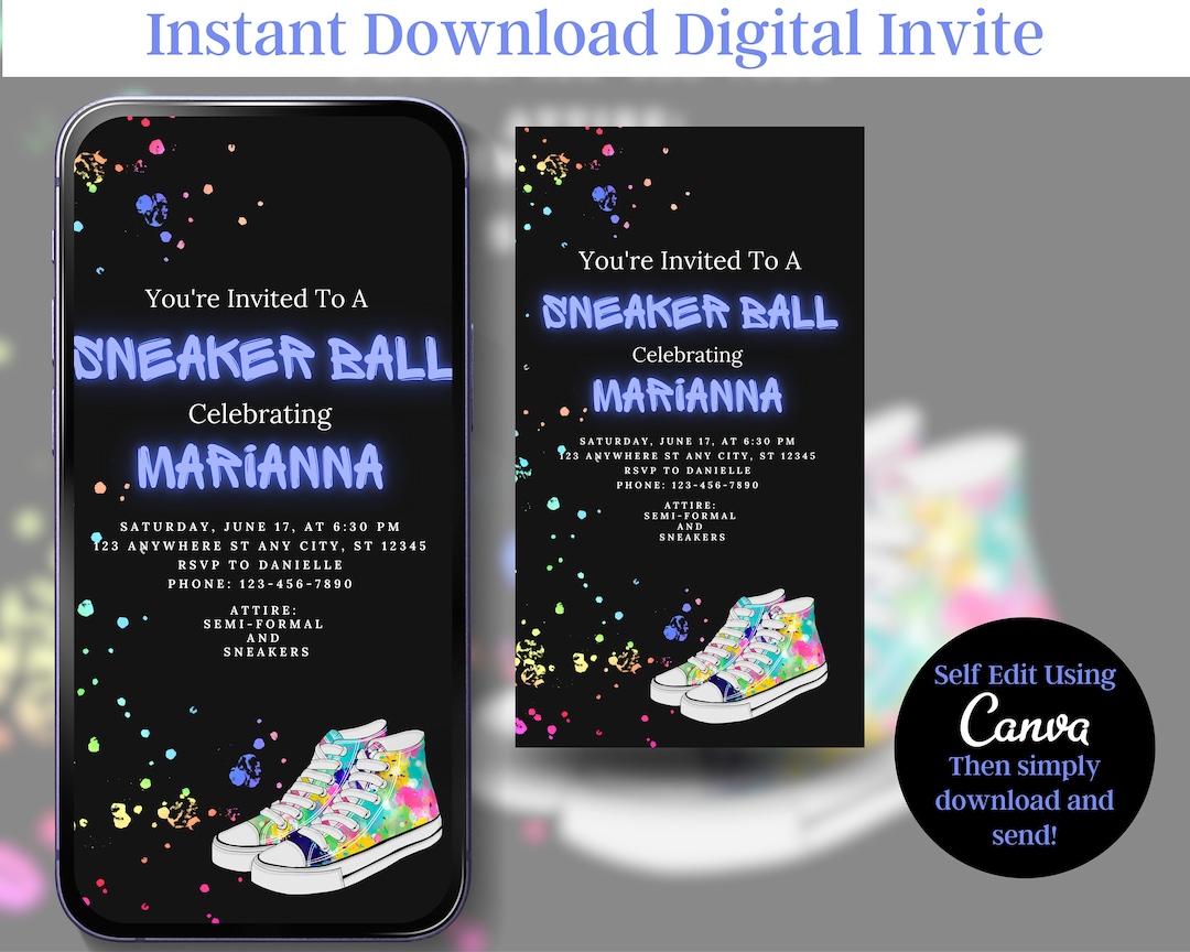 SNEAKER BALL INVITE Instant Download Invitation Template Purple ...