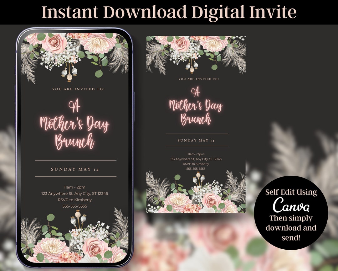 DIGITAL MOTHERS DAY Evite Instant Download Mother's Day Digital Brunch ...