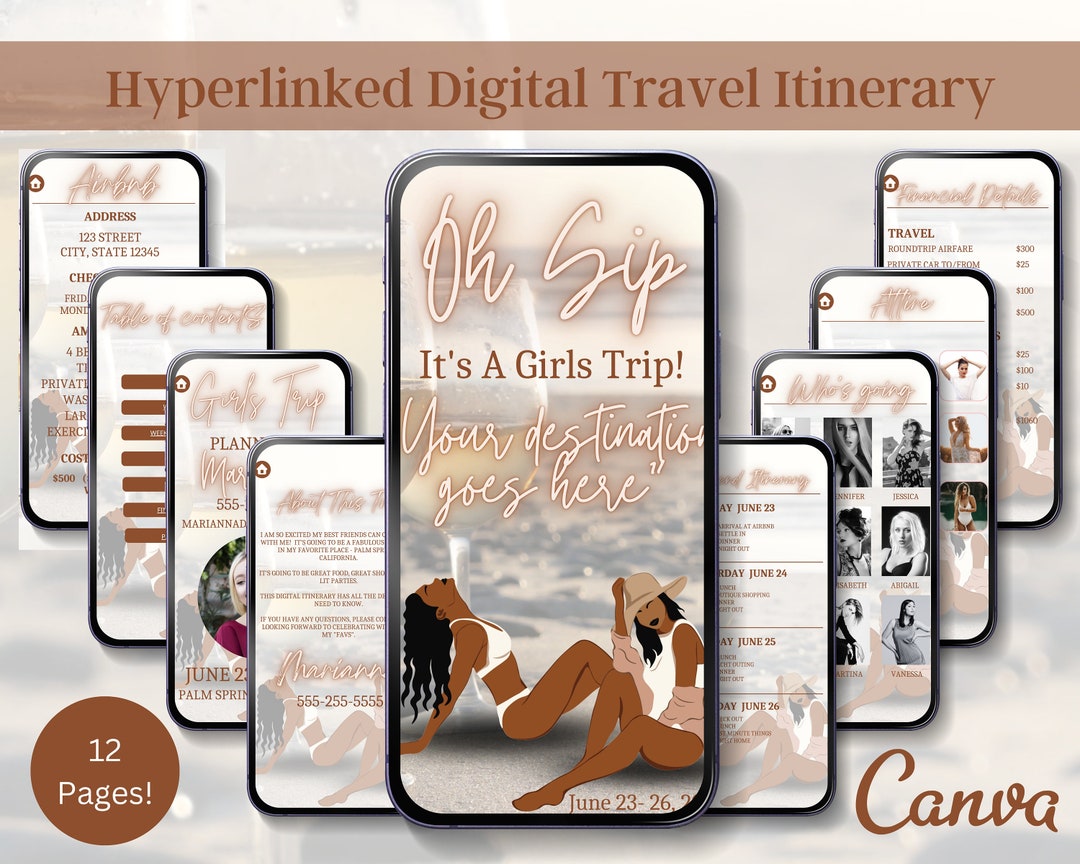 Oh Sip Its A Girls Trip Itinerary Hyperlinked Digital Invite Template