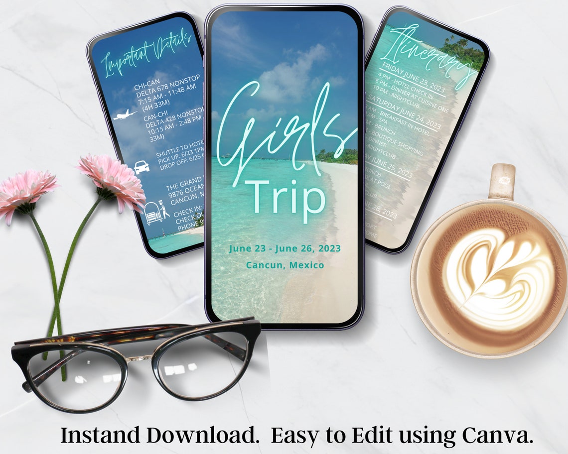 Girls Trip | Travel Itinerary Template Mobile|digital Itinerary|mobile ...