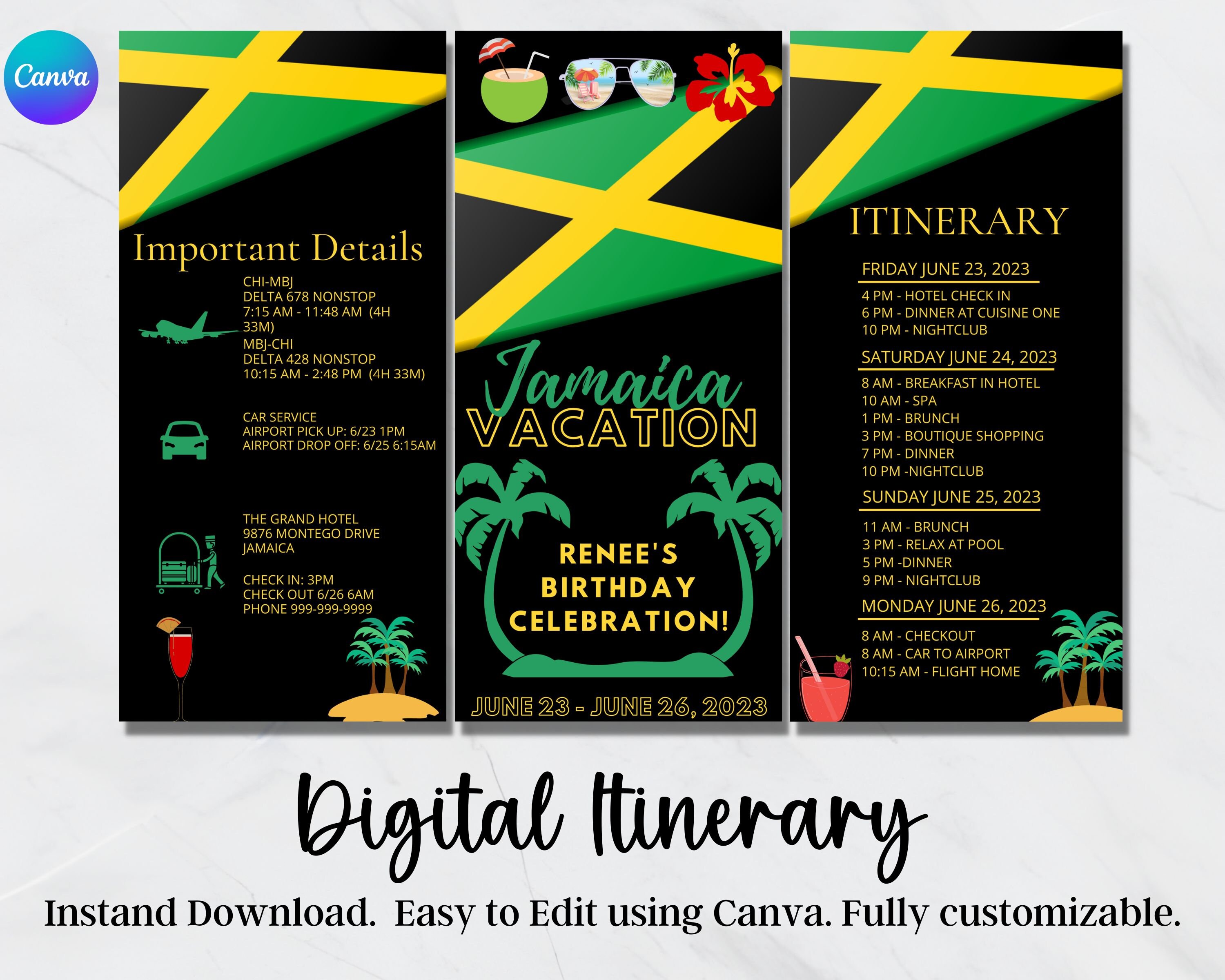 Jamaica| Travel Itinerary Template Mobile| Digital Itinerary| Mobile ...