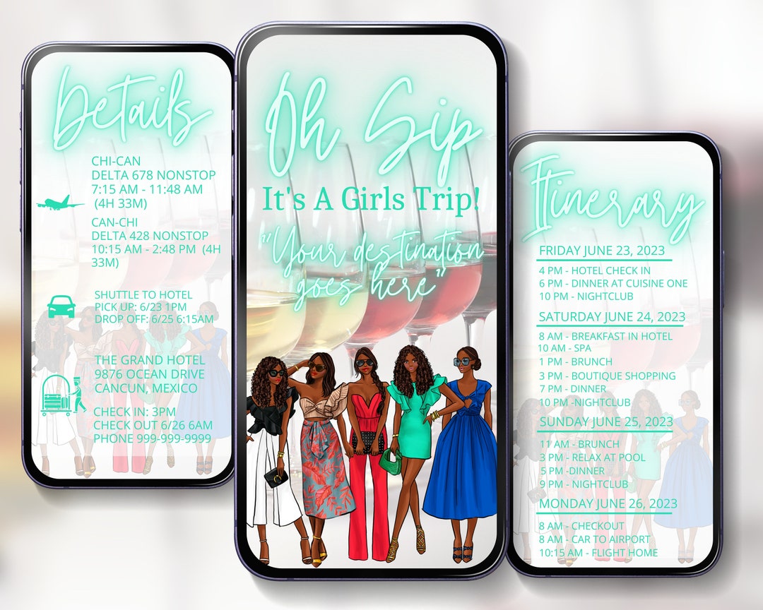 OH SIP It's A Girls Trip Itinerary Mobile Digital Invite Template ...