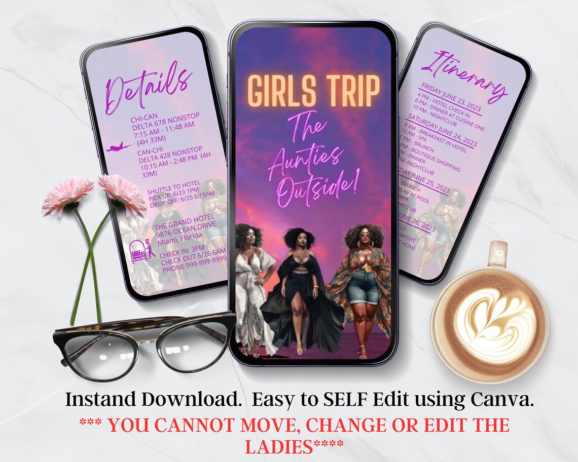 GIRLS TRIP ITINERARY Animated Invitation Mobile Digital Invite Digital ...