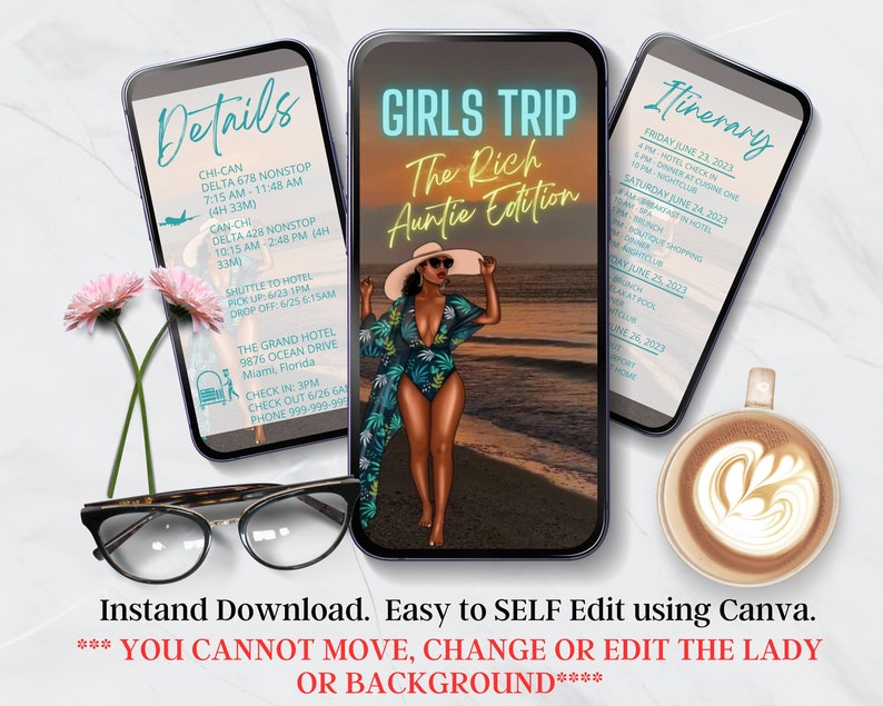 GIRLS TRIP ITINERARY Animated Invitation Mobile Digital Invite - Etsy