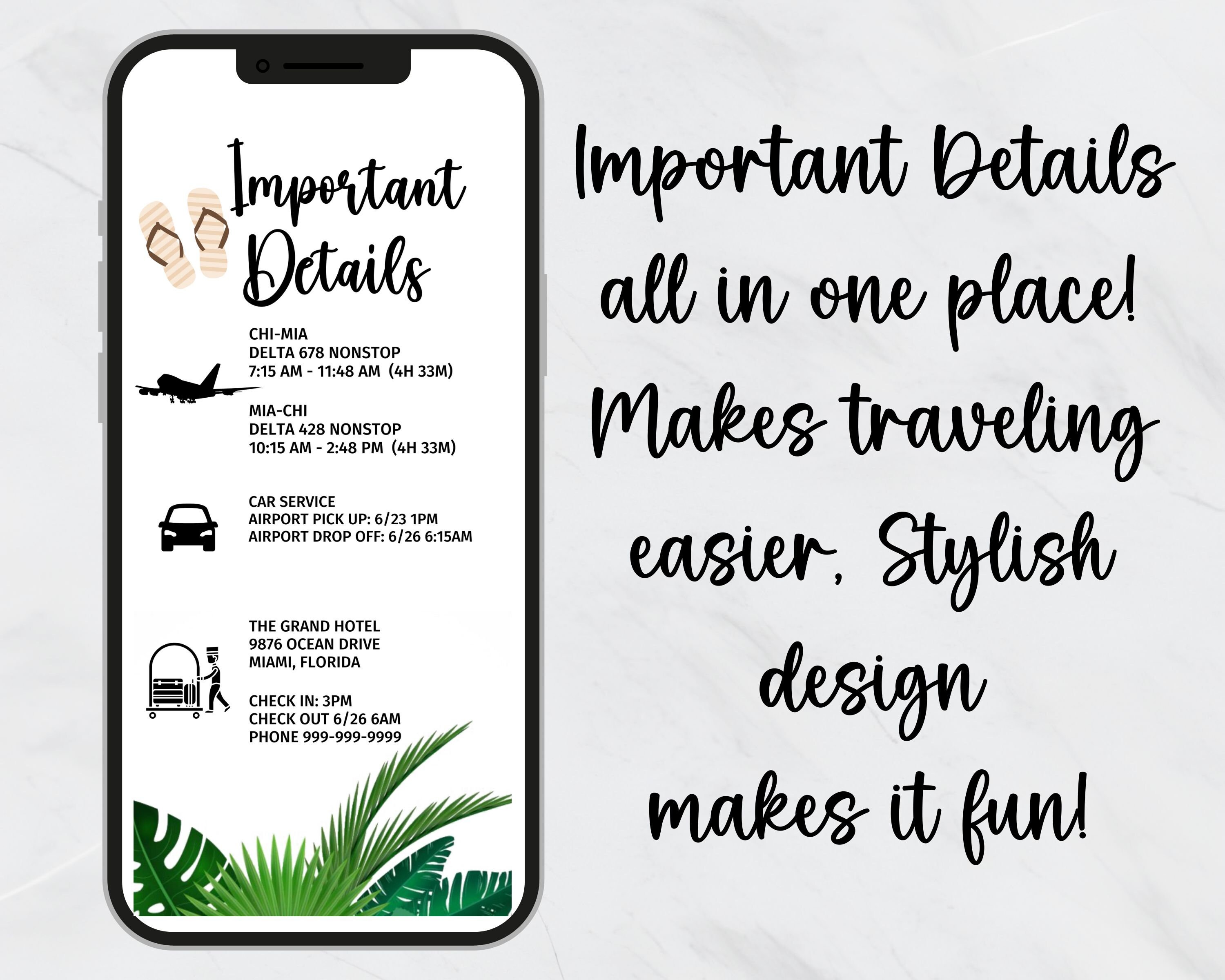 Miami Vaca| Travel Itinerary Template Mobile| Digital Itinerary| Mobile ...