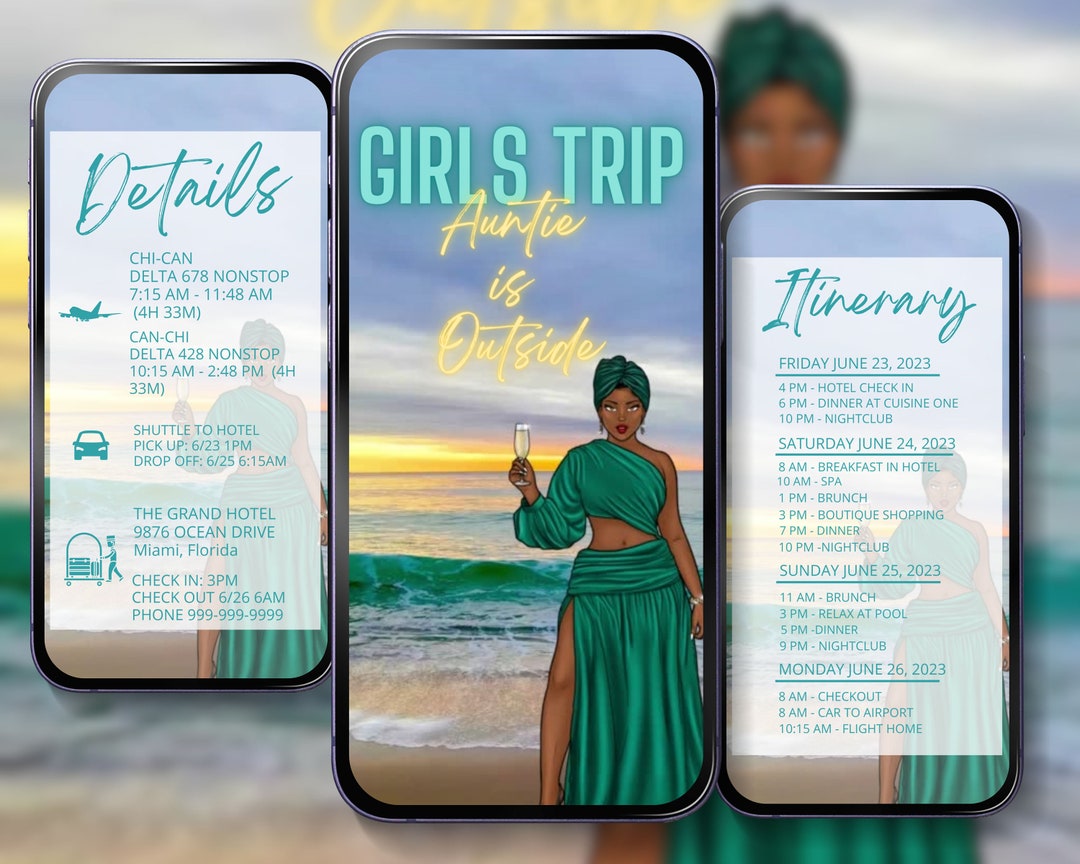 GIRLS TRIP ITINERARY Animated Invitation Mobile Digital Invite Digital ...