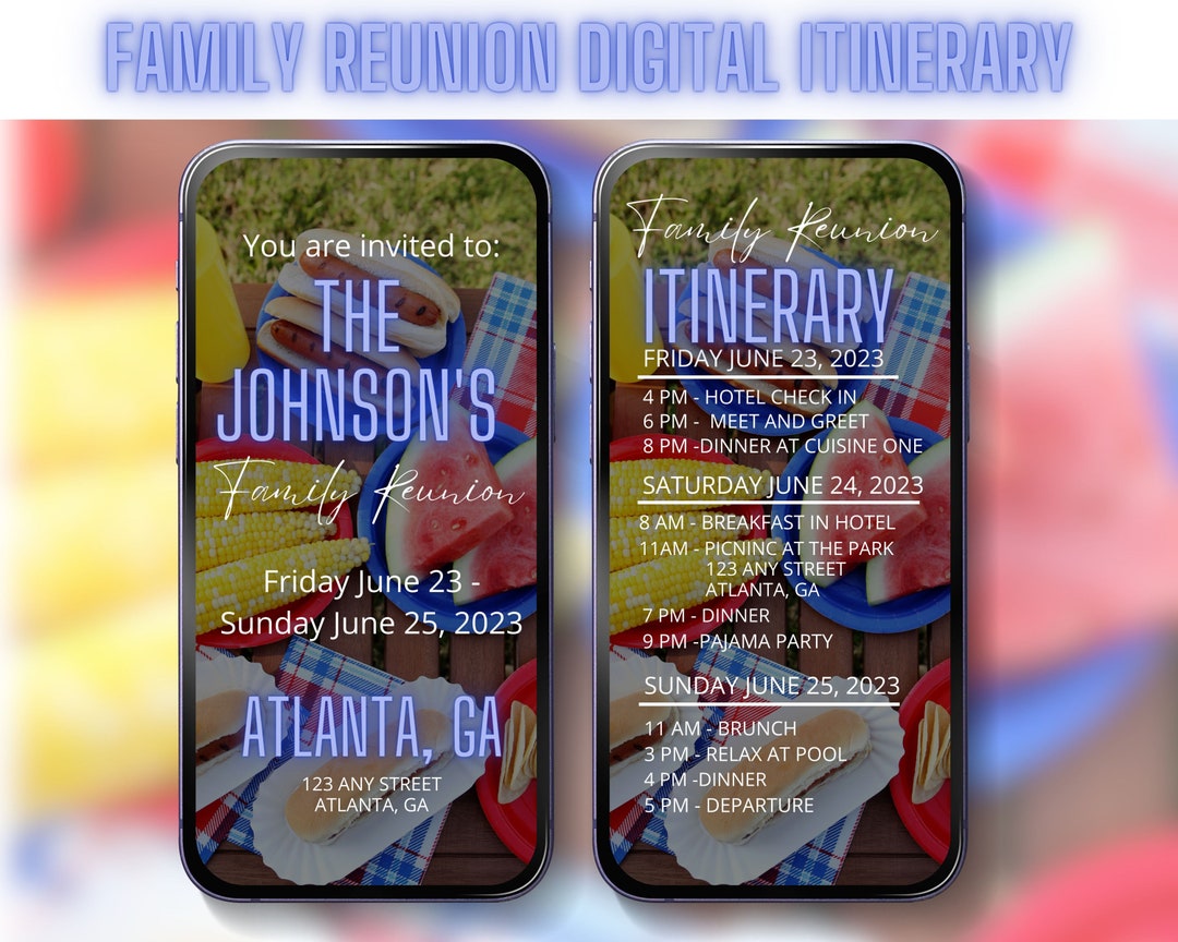 Family Reunion Digital Itinerary Reunion Weekend Mobile Invite Travel ...