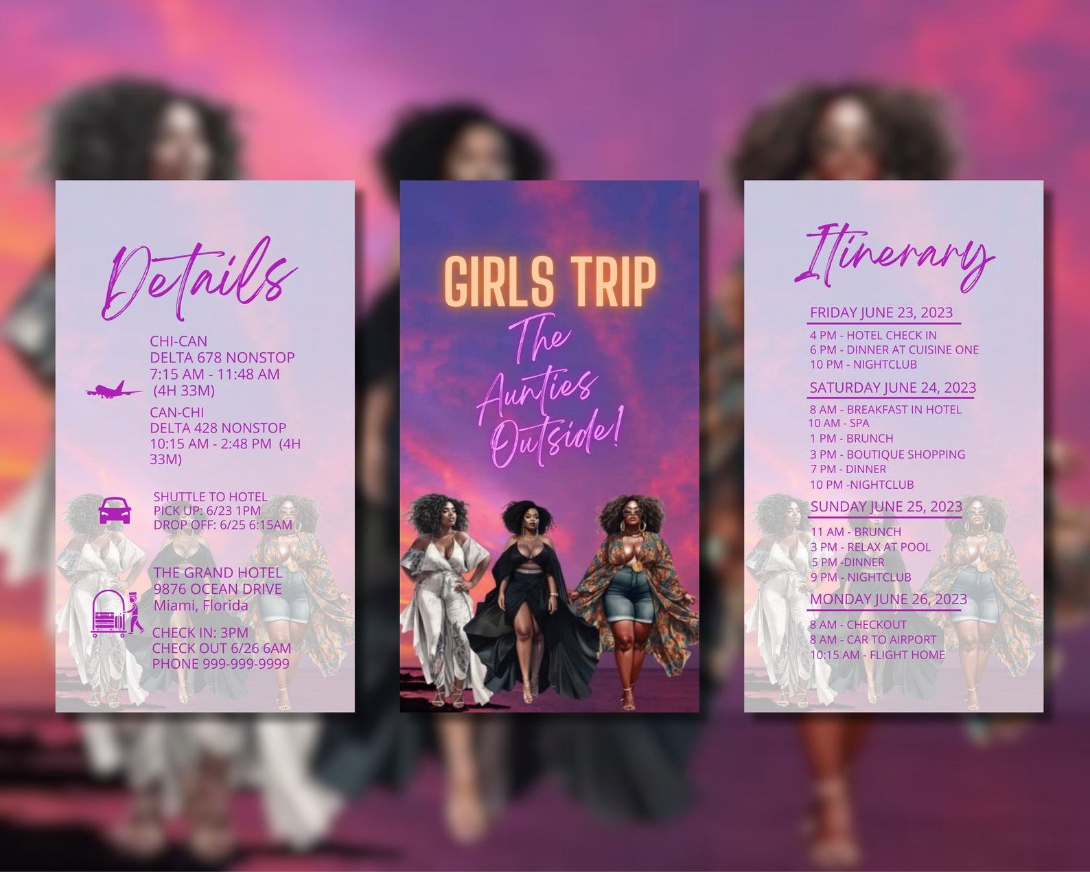 GIRLS TRIP ITINERARY Animated Invitation Mobile Digital Invite Digital ...