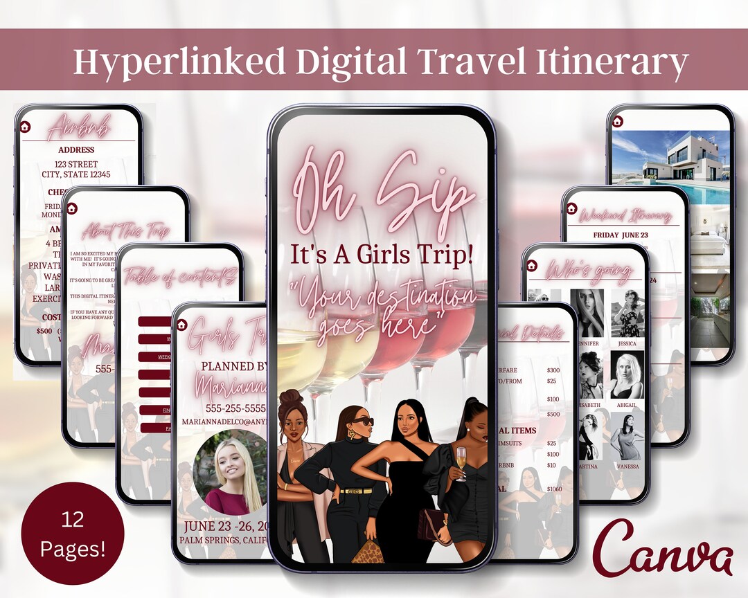 OH SIP It's a Girls Trip Itinerary Hyperlinked Digital Invite Template ...