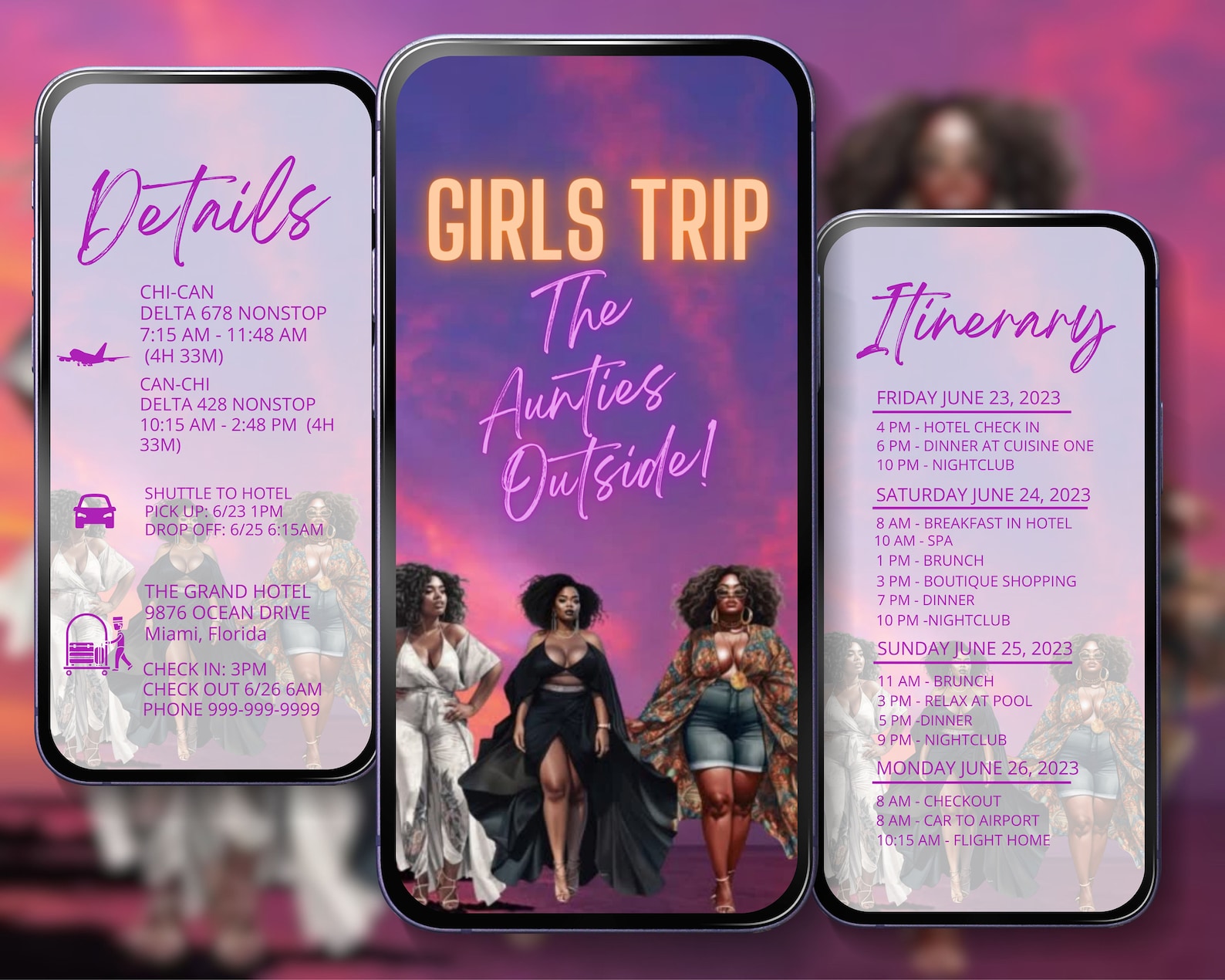 GIRLS TRIP ITINERARY Animated Invitation Mobile Digital Invite Digital ...
