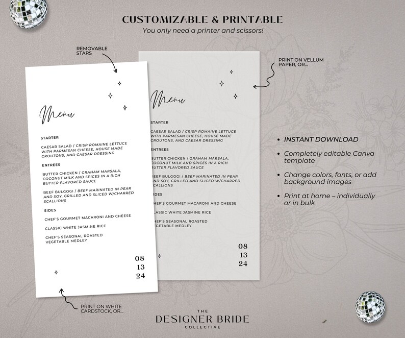Wedding Dinner Menu | Modern Minimalist Classy | Customizable Editable ...