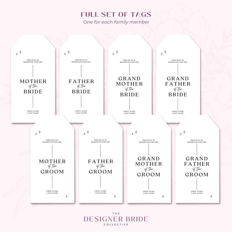 Modern Retro Minimalist Wedding Seat Reserved Tag | Customizable ...