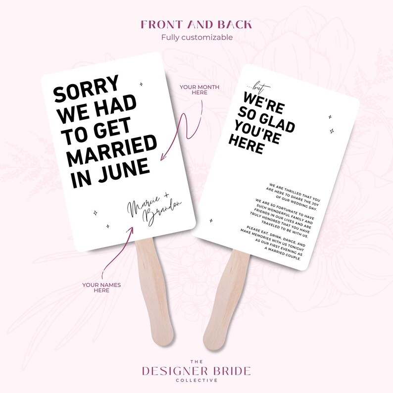 Modern Minimalist Timeless Wedding Paddle Fan | Customizable Canva ...