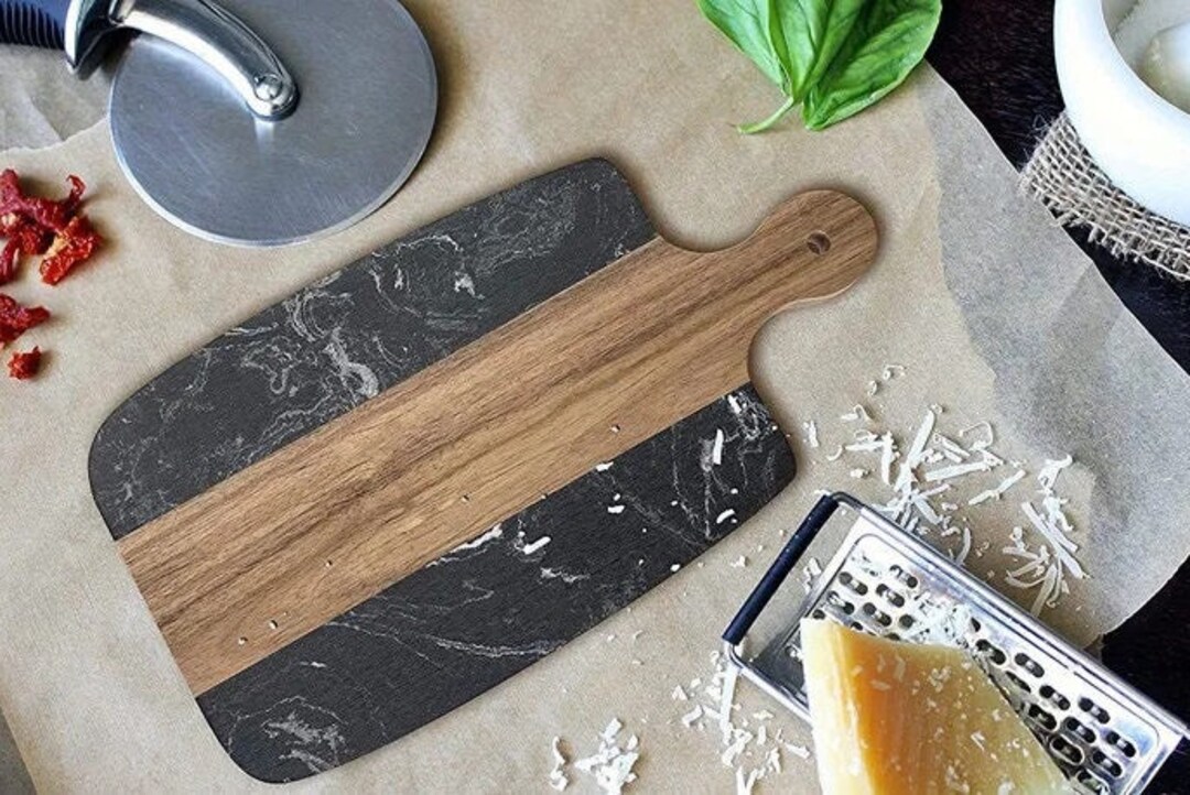 Modern Rustic Charcuterie Board - Handcrafted Dark Marble and Acacia ...
