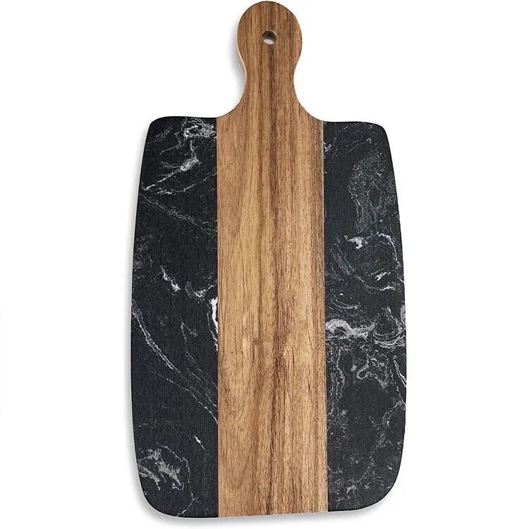 Modern Rustic Charcuterie Board - Handcrafted Dark Marble and Acacia ...