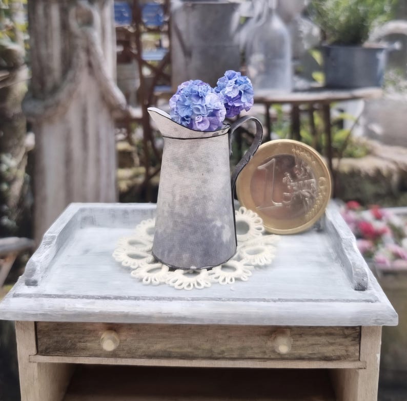 Vintage Water Jug With Miniature Purple Hydrangea Flowers for the ...