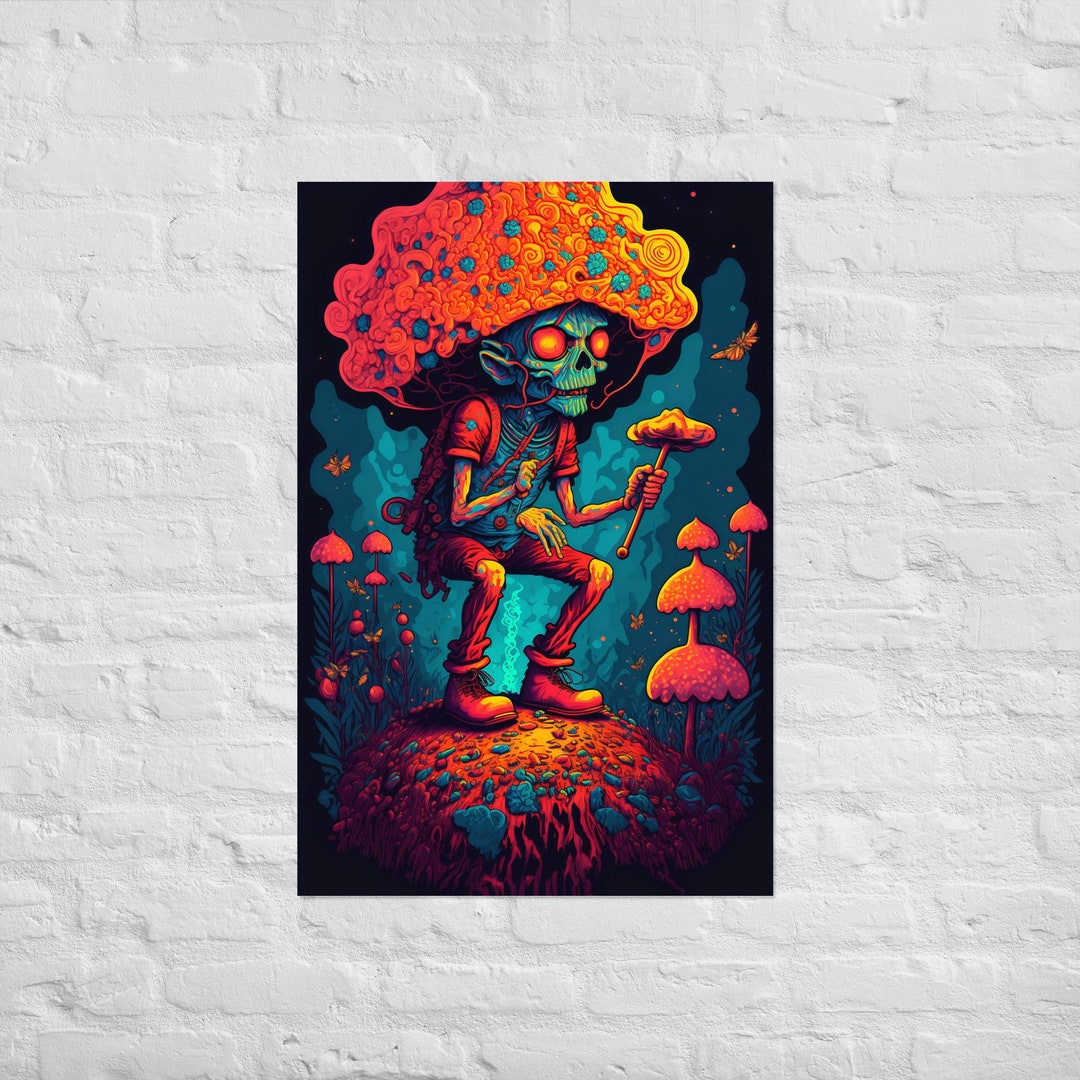 Psychedelic Zombie Poster Wall Art Trippy LSD DMT Mushroom Skeleton ...