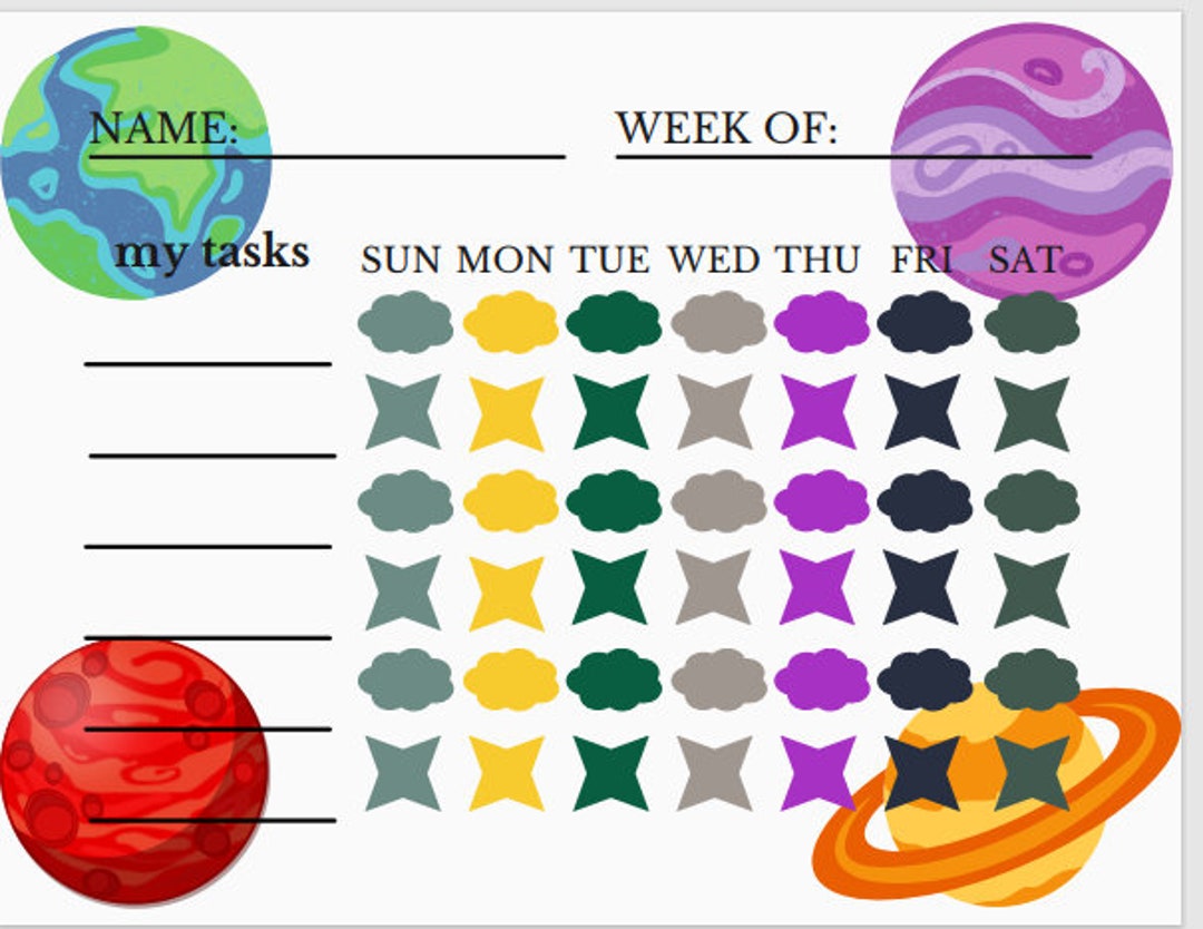 Space Themed Chore Chart, Customizable - Etsy