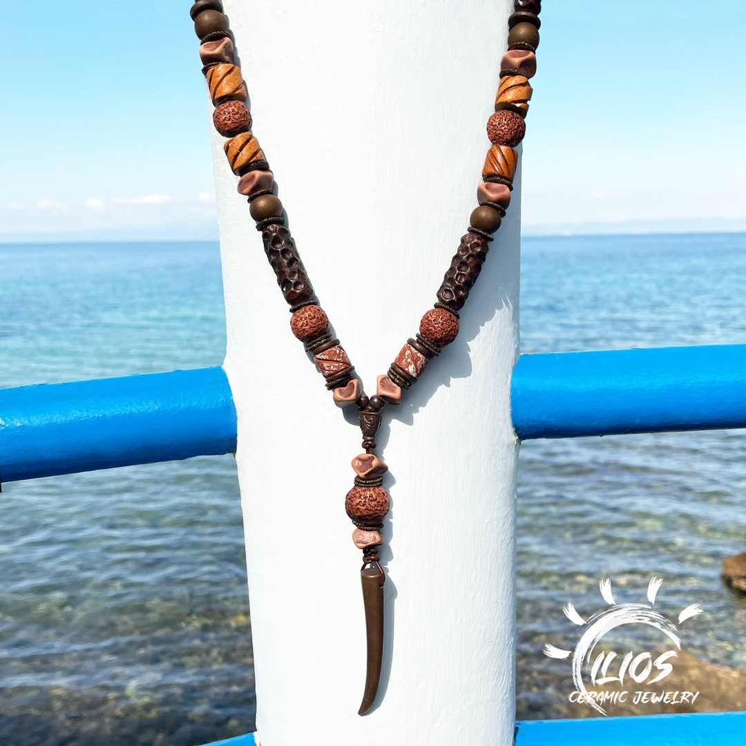 Surfer Style Terracotta Beads Necklace - Long Traditional Handmade ...