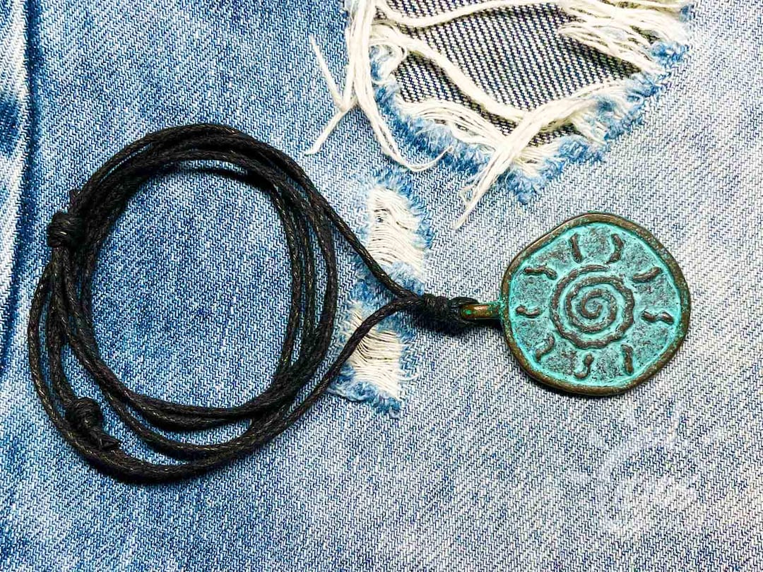 Patina Helios - Ilios Pendant - Sun Coin Necklace - Greek Charm ...
